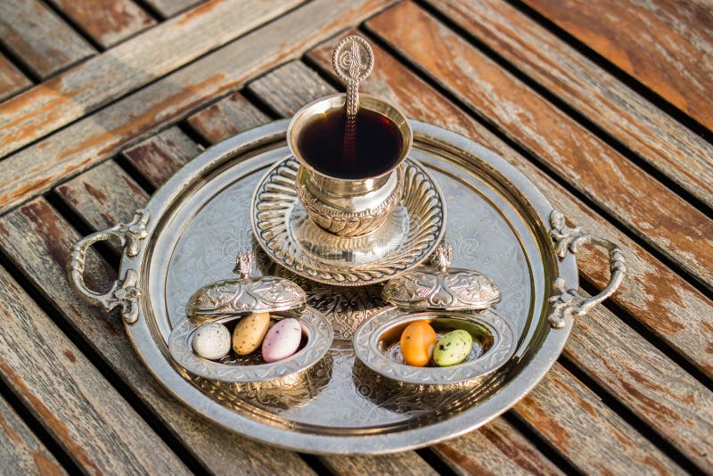 Traditional Turkish Tea in a Silver Tray Stock Image - Image of comfort ...