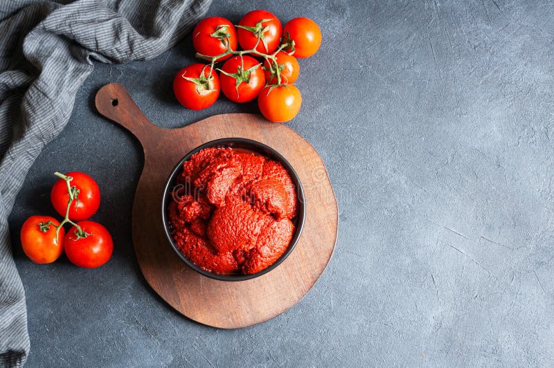Traditional Turkish Tomato Paste in Bowl with Fresh Tomatoes on Rustic ...