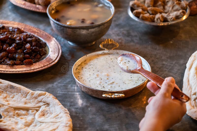 Traditional Turkish Yogurt Soup (Ayranli Corba) Served on a Rustic ...
