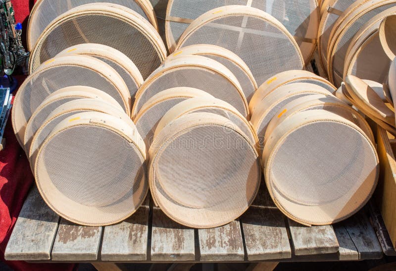 Traditional Type Wooden Sieves Stock Image - Image of single, cook ...