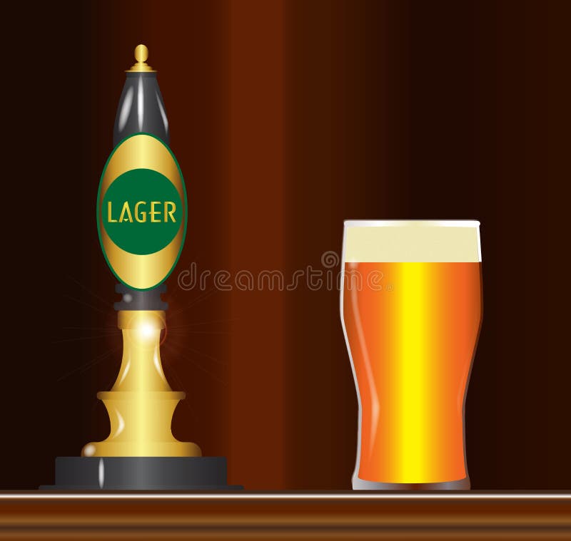 Pint of Lager on the Bar with Pull Stock Vector - Illustration of ...