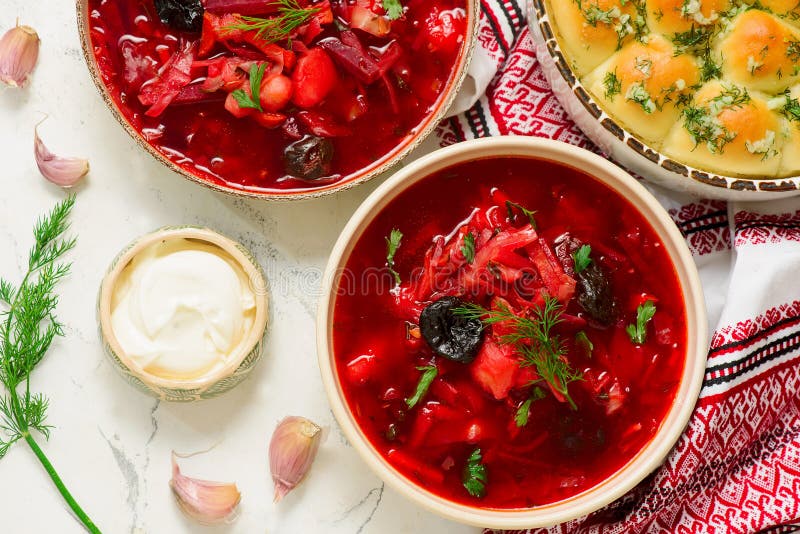 Traditional Ukrainian Borsch with Pampushki .style Rustic Stock Image ...