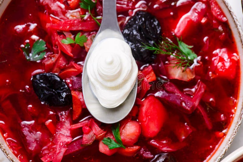 Traditional Ukrainian Borsch with Pampushki .style Rustic Stock Photo ...