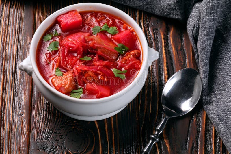 Traditional Ukrainian Borscht or Red Soup in the Bowl Stock Image ...