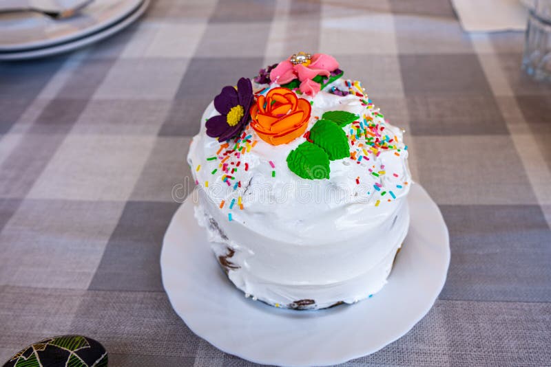 Traditional Ukrainian Easter Cake (paska) with Eggs Stock Photo - Image ...