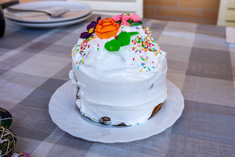 Traditional Ukrainian Easter Cake (paska) with Eggs Stock Image - Image ...