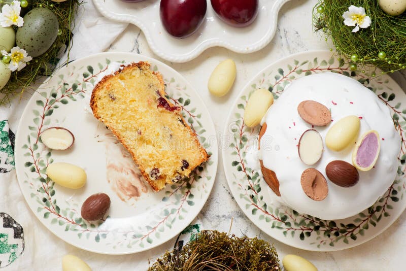 Traditional Ukrainian Easter Pastry Paska and Painted Eggs Stock Image ...
