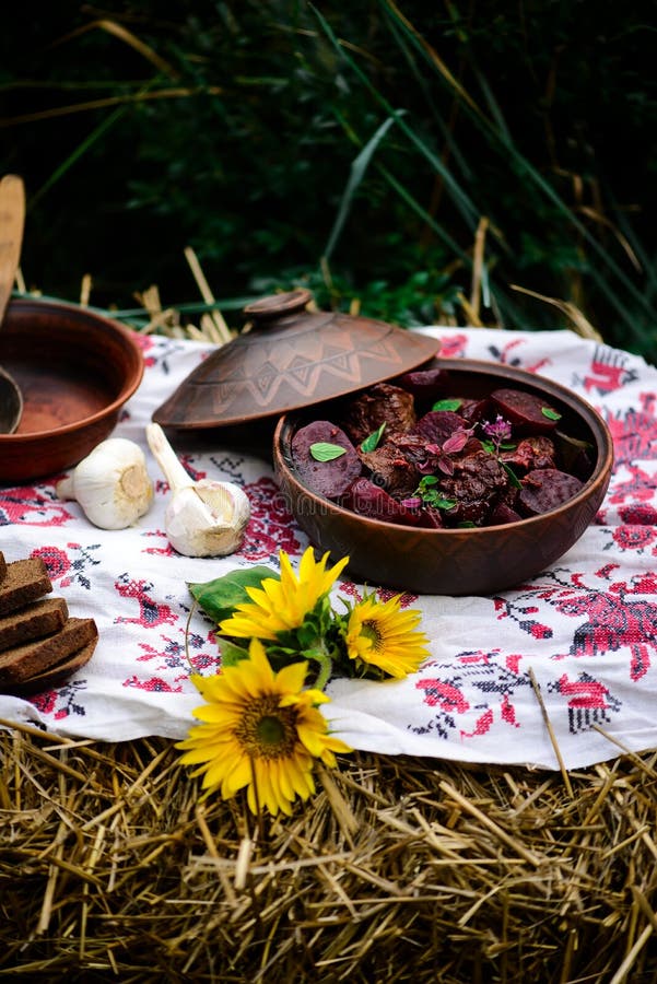 Traditional Ukrainian Stew with Beet Shpundrya. Stock Image - Image of ...