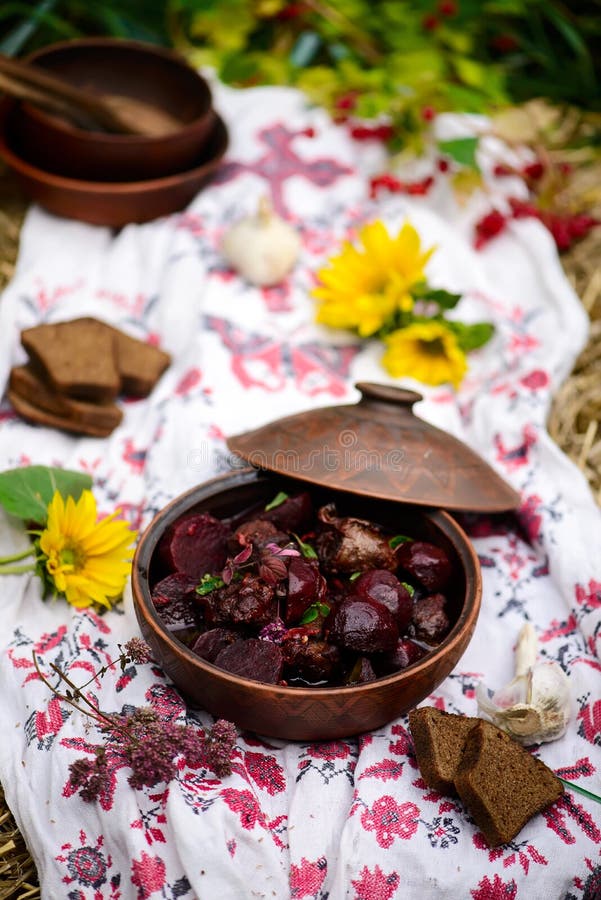 Traditional Ukrainian Stew with Beet Shpundrya. Stock Image - Image of ...