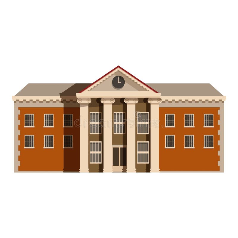 Traditional University Building Facade with Columns and Clock Tower ...