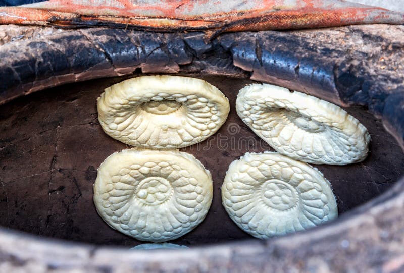 Traditional Uzbek Flatbread Baking in the Tandir Stock Image - Image of ...
