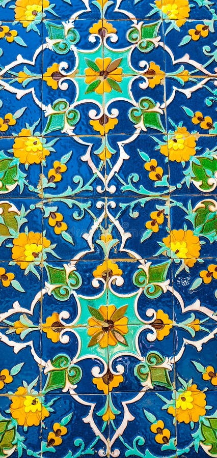 Traditional Uzbek Pattern on the Ceramic Tile on the Wall of the Mosque ...
