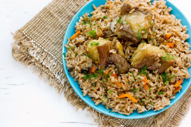 Pilaf with Lamb Meat and Vegetables. Cooked with Fried Lamb, Rice ...