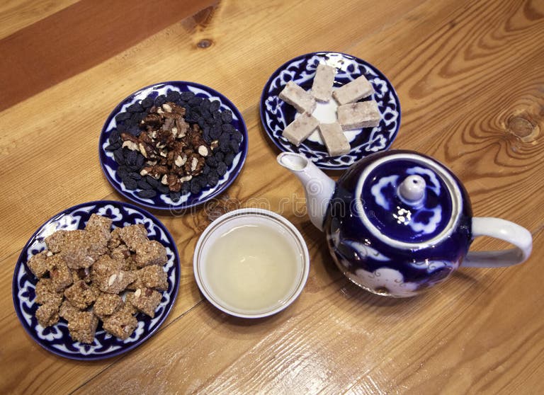 Traditional Uzbek Served Tea and Sweets Stock Photo - Image of national ...