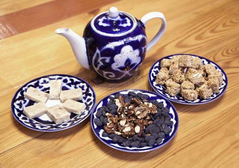 Traditional Uzbek Served Tea and Sweets Stock Image - Image of drinking ...