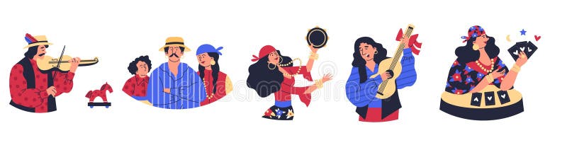 Traditional and Vibrant Gypsy People Characters Set Vector Illustration ...