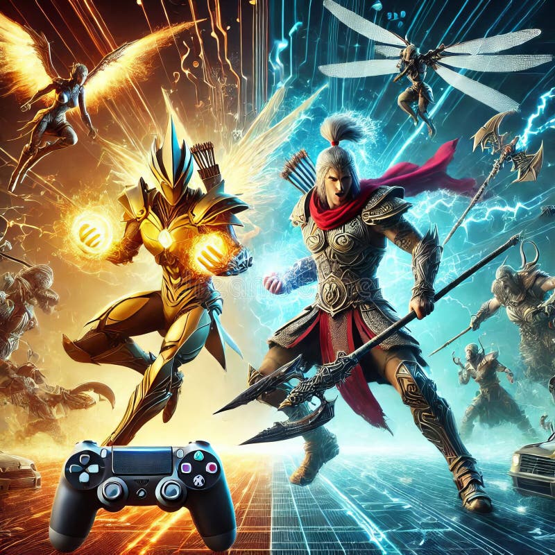 Traditional Video Game Characters with Digital Powers Traditiona Stock ...