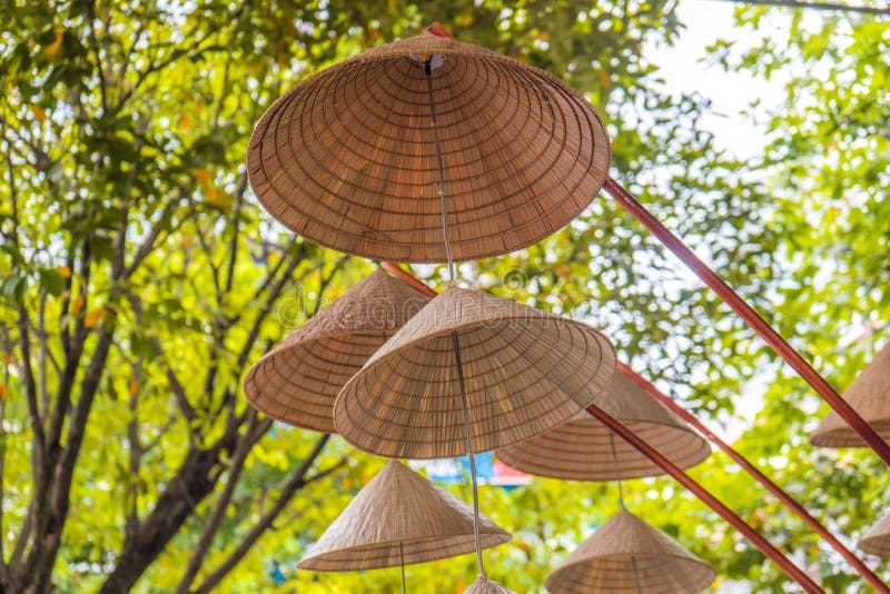 Traditional Vietnamese Conical Leaf Hats in Nature Background Stock ...
