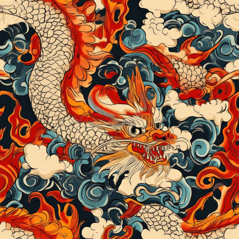 A Traditional Vietnamese Dragon Pattern with Intricate Swirling Scales ...