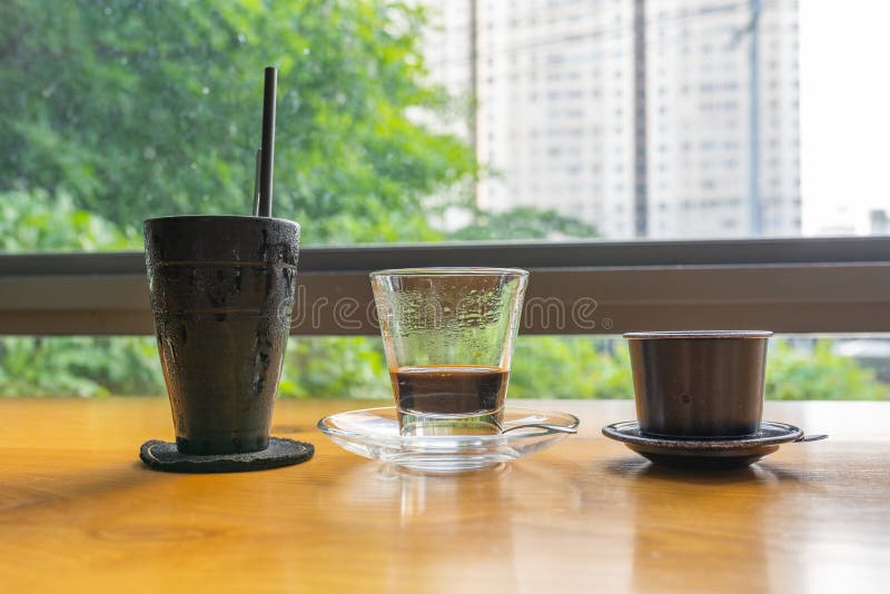 Traditional Vietnamese Black Fin Coffee Served with Ice Stock Photo ...