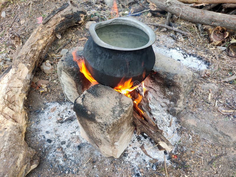 Traditional Village Cooking Setup and Makeshift Stove. Stock Photo ...