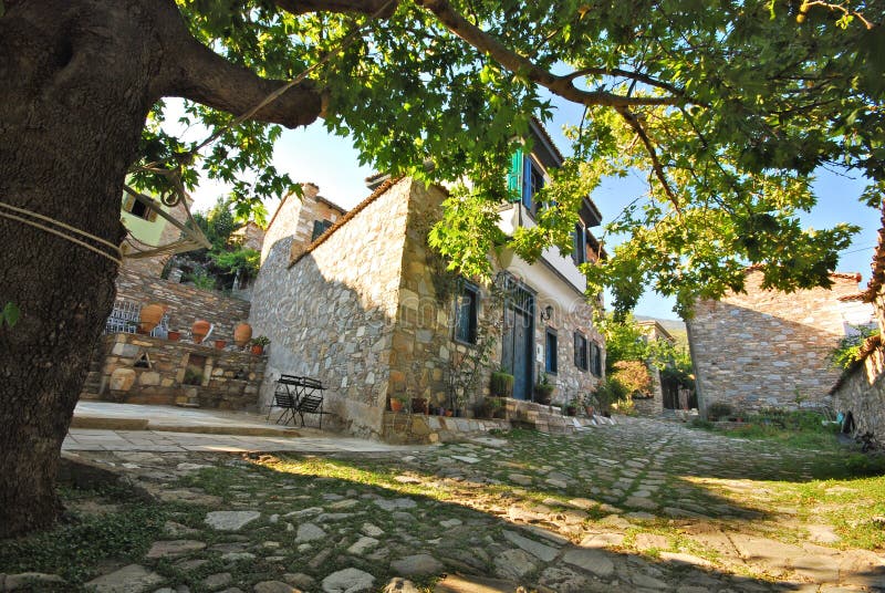 Traditional village scene stock image. Image of pavements - 49368561