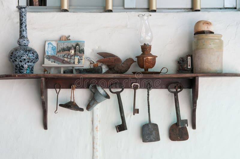 Traditional Vintage Metal Cyprus Tools and Handcrafted Objects Hanging ...