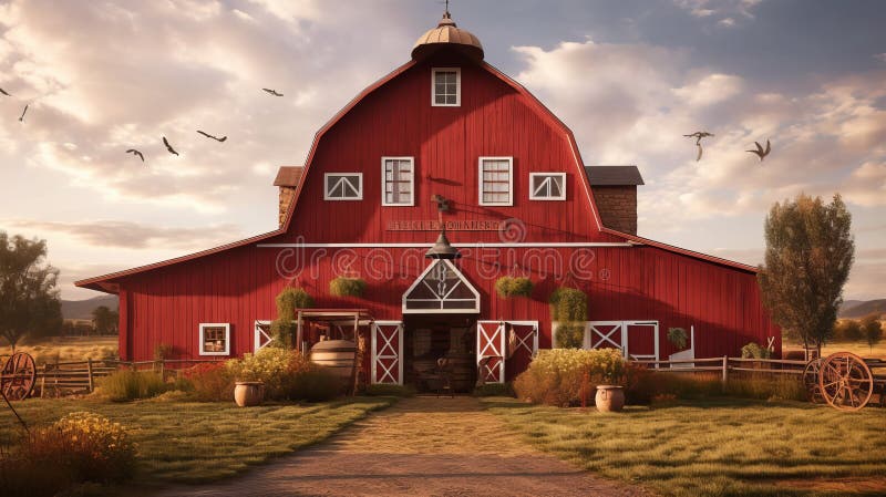 Traditional Vintage Red Farm Barn. Generative AI Stock Illustration ...