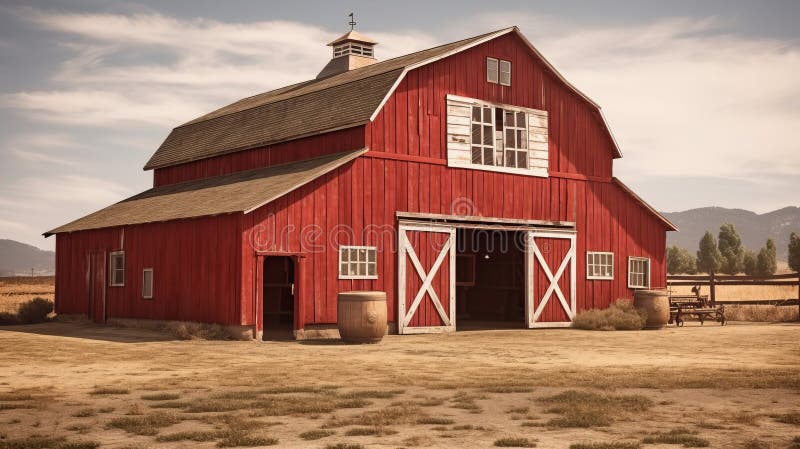 Traditional Vintage Red Farm Barn. Generative AI Stock Illustration ...
