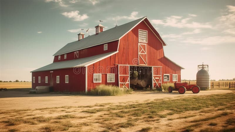 Traditional Vintage Red Farm Barn. Generative AI Stock Illustration ...