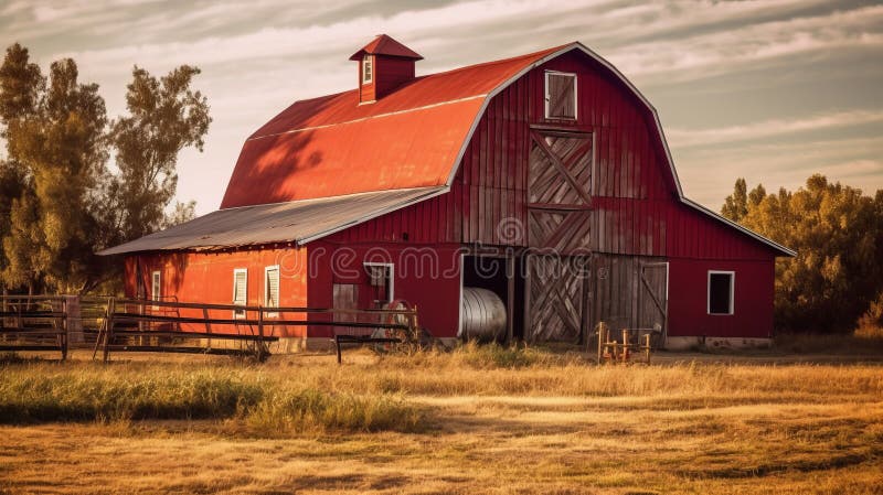 Traditional Vintage Red Farm Barn. Generative AI Stock Illustration ...