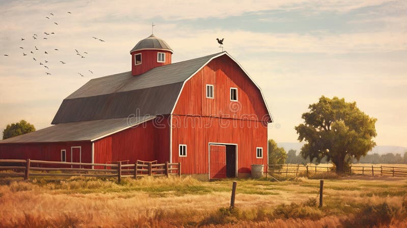 Traditional Vintage Red Farm Barn. Generative AI Stock Illustration ...