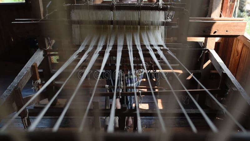 Traditional Weaving Process Using a Wooden Loom Stock Video - Video of ...