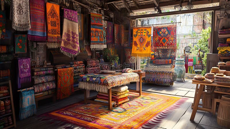 A Traditional Weaving Studio with Vibrant Textiles and Intricate ...
