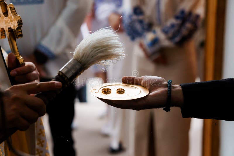 Traditional Wedding Ceremony with Ring Exchange and Blessing Stock ...