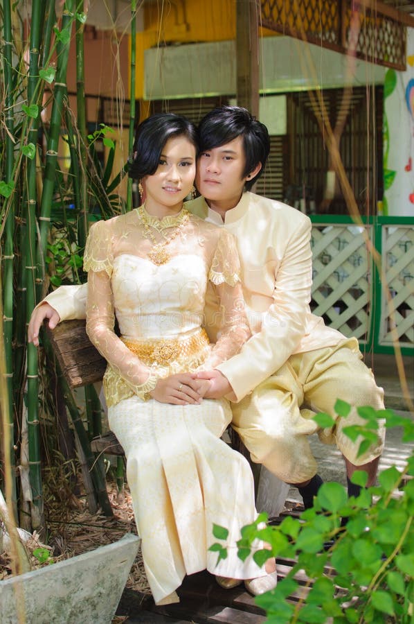 A Traditional Wedding Dress, Thailand. Stock Photo - Image of cheerful ...