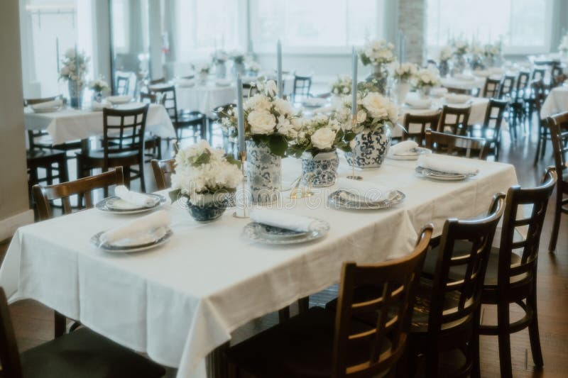 Traditional Wedding Reception with a Beautiful Blue China Dinnerware ...