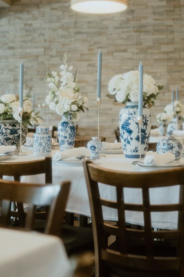 Traditional Wedding Reception with a Beautiful Blue China Dinnerware ...