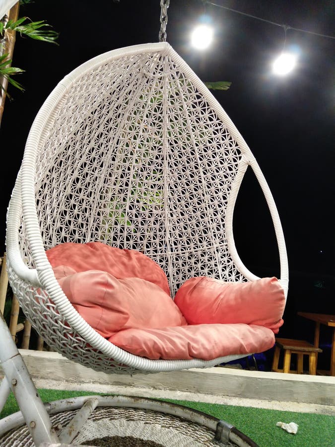 Traditional White Bamboo Swing in the Cafe Stock Image - Image of ...