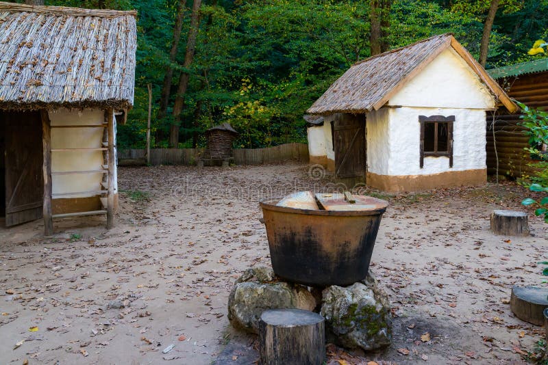 Traditional White Slavic House with a Thatched Roof Stock Image - Image ...