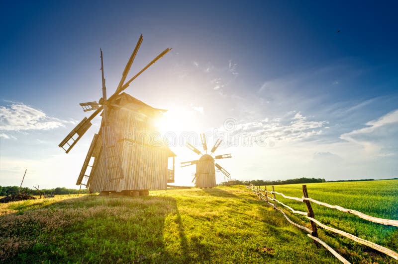 A Traditional Windmill on the Countryside at Sunset Stock Photo - Image ...