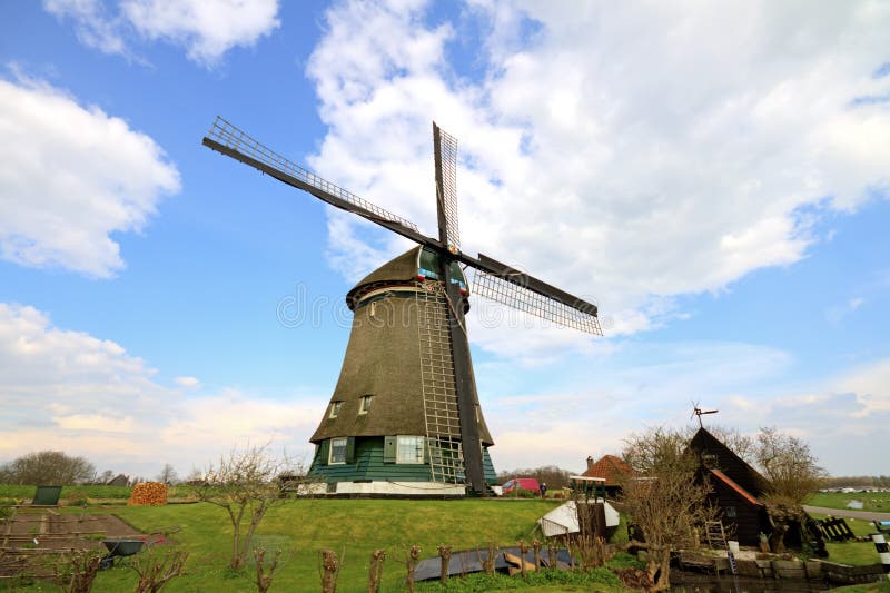 Traditional Windmill in Dutch Landscape Stock Photo - Image of ...