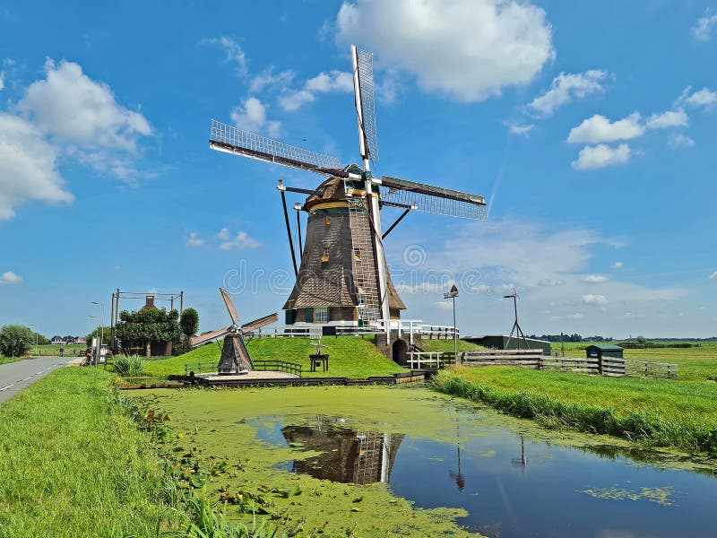 Traditional Windmill in a Dutch Landscape in Spring in the Netherlands ...