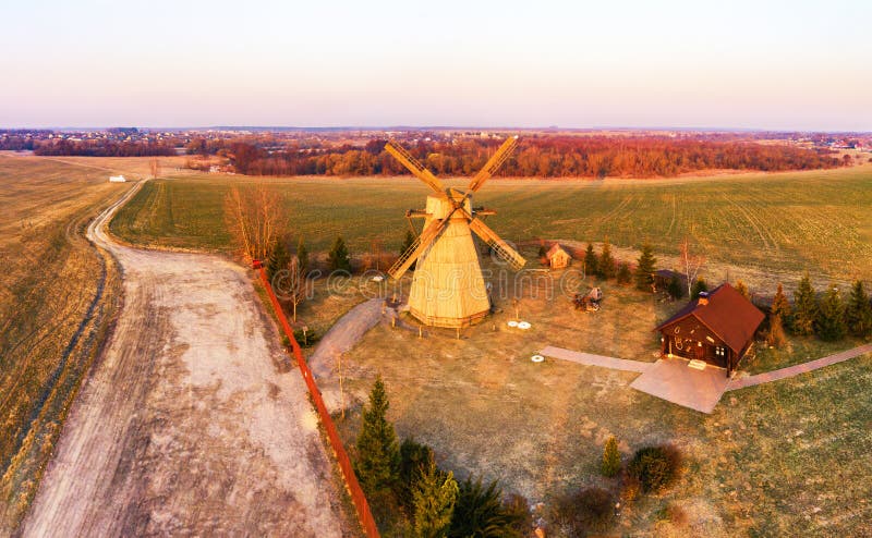 Traditional Windmill in Morning Light. Spring Sunrise Stock Image ...