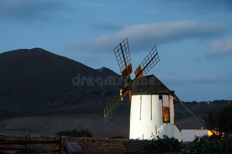 Traditional Windmill at Night Stock Photo - Image of spain, islands ...