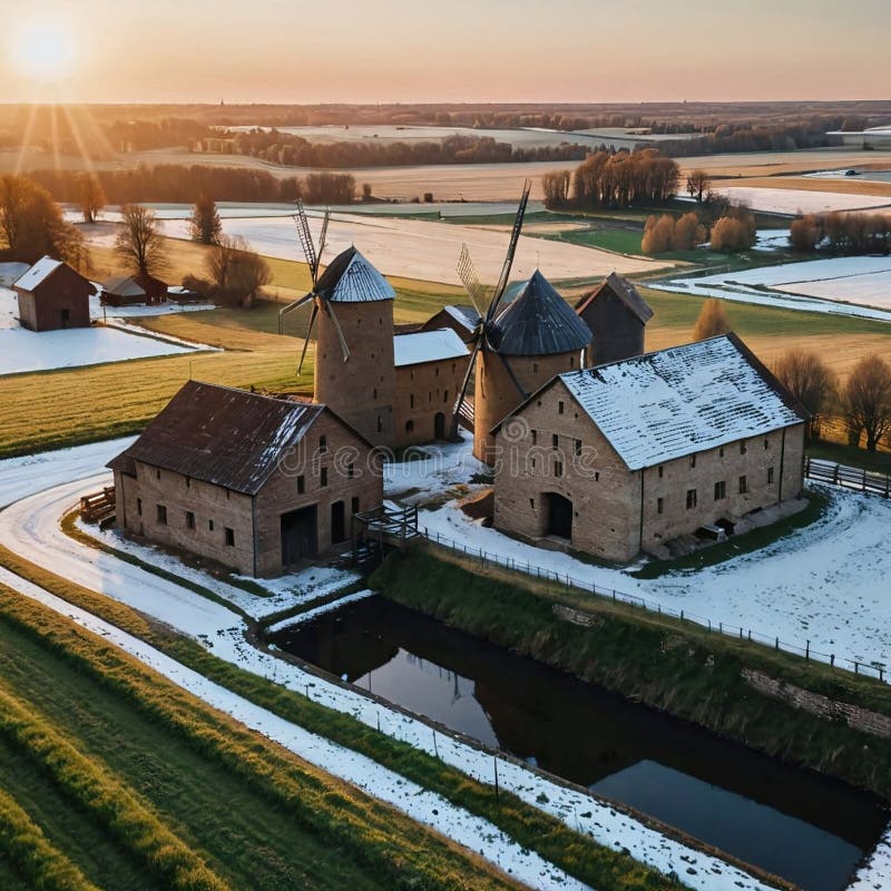 Traditional Windmill or Wind Engine in Cornfield and Rice Field, Brick ...