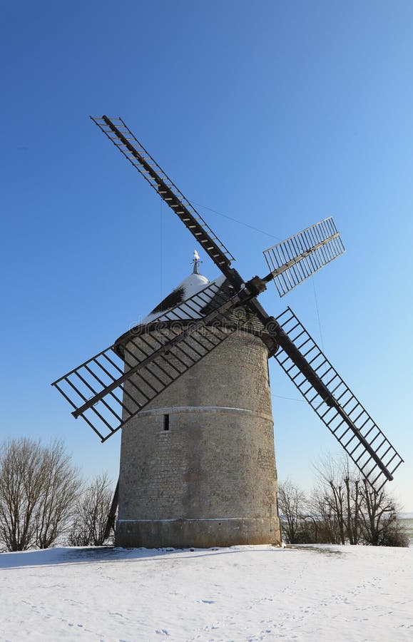 Traditional Windmill in Winter Stock Photo - Image of fashioned ...