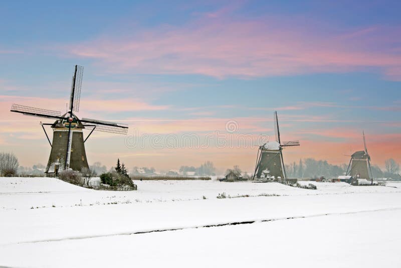 Traditional Windmills in the Countryside from the Netherlands in Winter ...