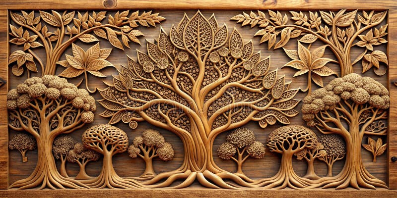 Traditional Wood Carving Ornaments in the Shape of Tree and Nature ...