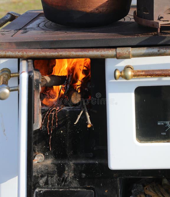 Traditional Wood-fired Kitchen Range with Simmering Pots Stock Image ...
